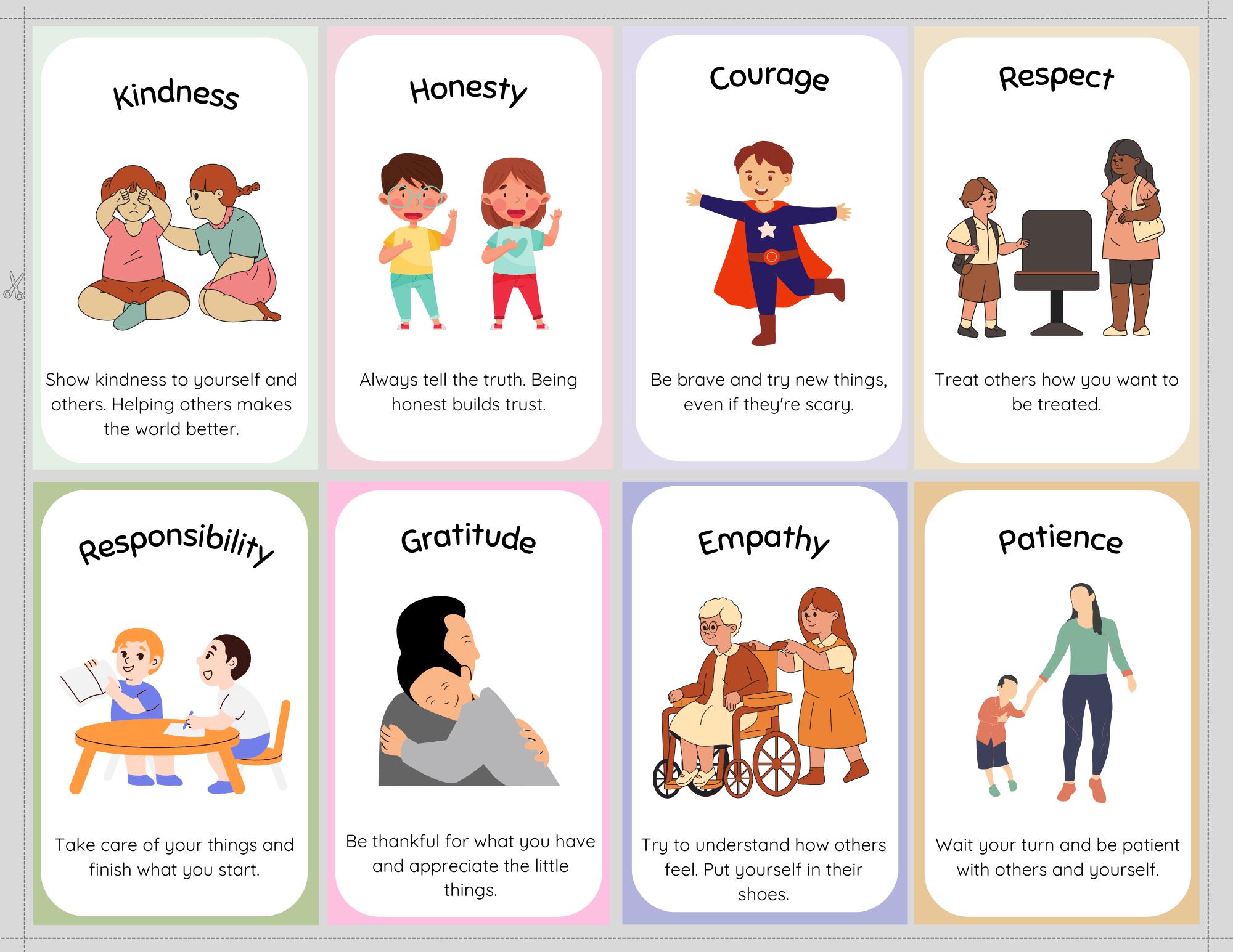 40 Value Cards for Kids, Acceptance and Commitment Therapy Resources ...