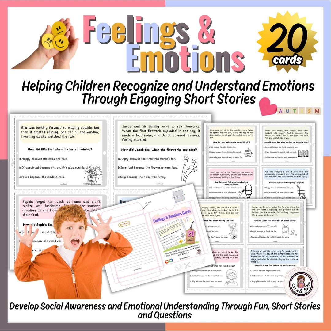 Feelings & Emotions Cards for Kids With Autism/ 20 Cards + Cover - Etsy