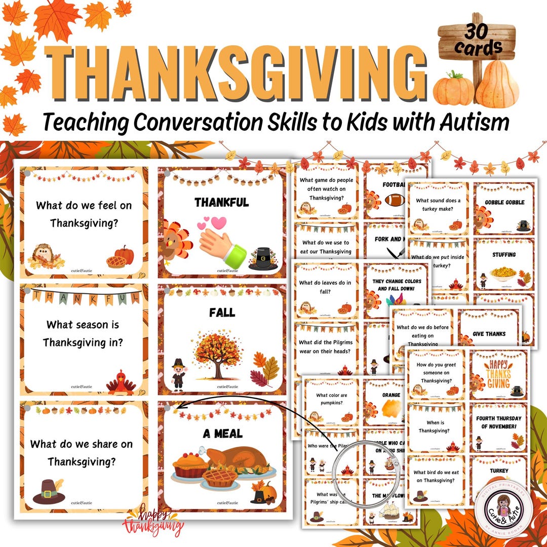 Thanksgiving Conversation Cards for Kids With Autism - Etsy