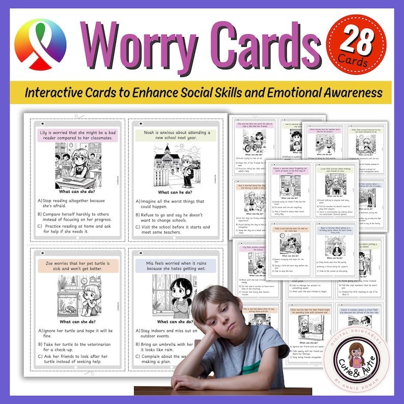 Worry Cards for Kids: Autism Social Skills, Emotional Awareness (28 ...