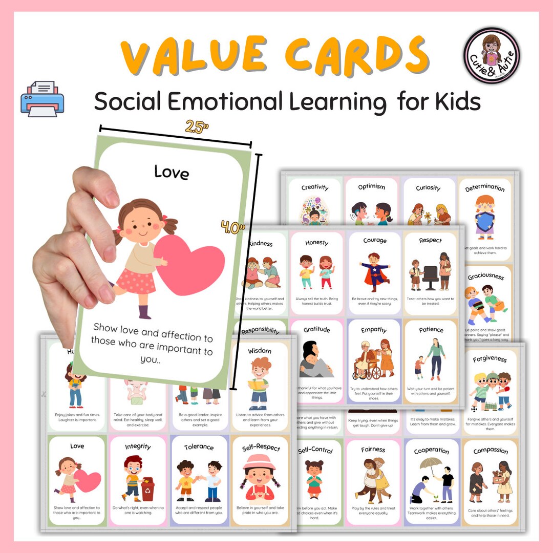 40 Value Cards for Kids, Acceptance and Commitment Therapy Resources ...