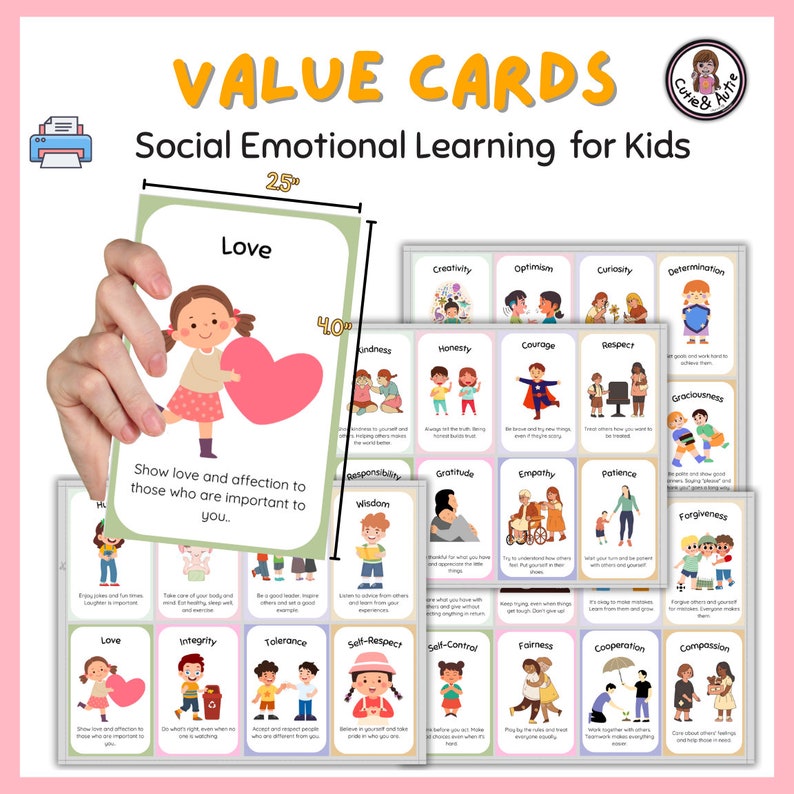 40 Value Cards for Kids, Acceptance and Commitment Therapy Resources ...