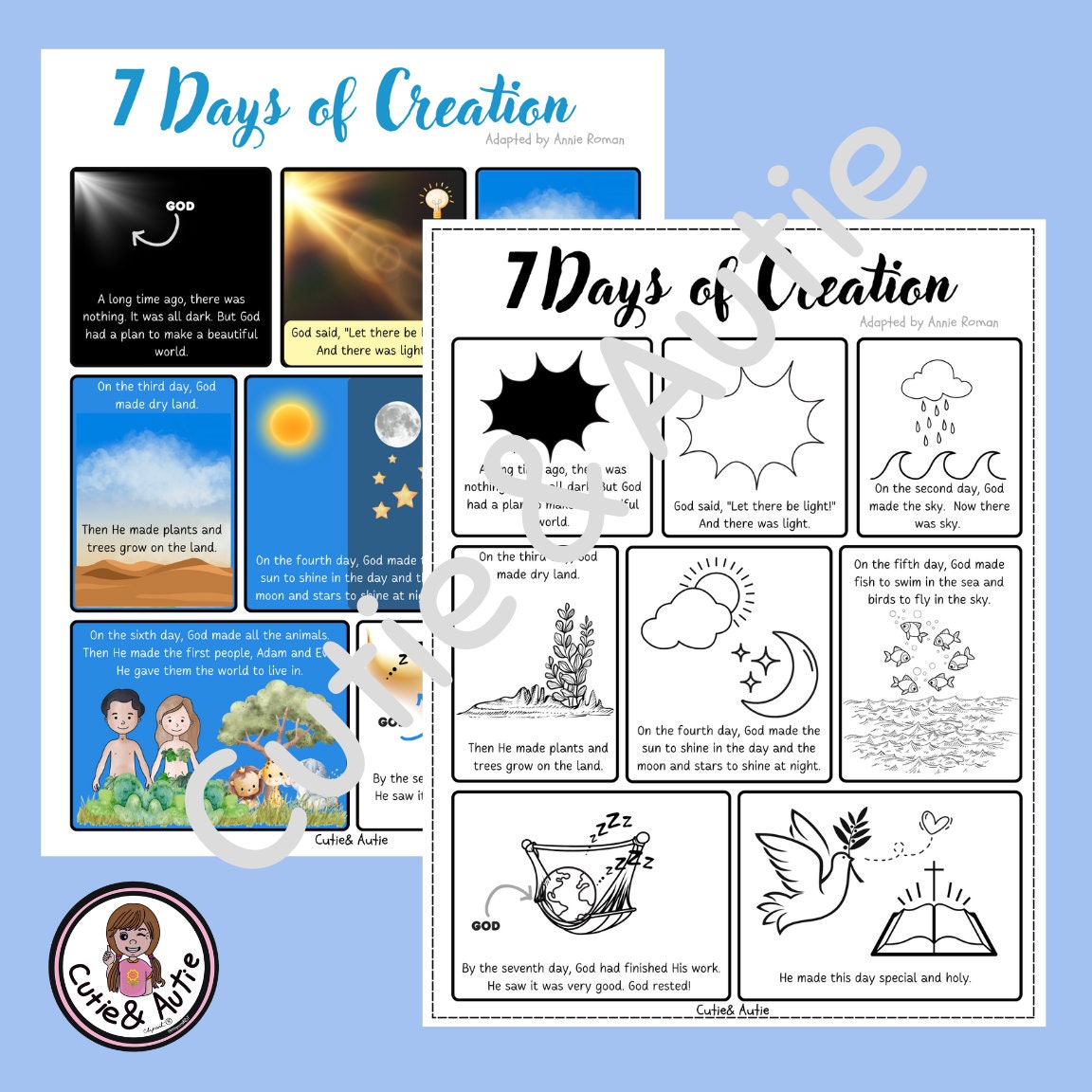 7 Days of Creation Story Bible: Flashcards + Comics + Worksheets - Etsy