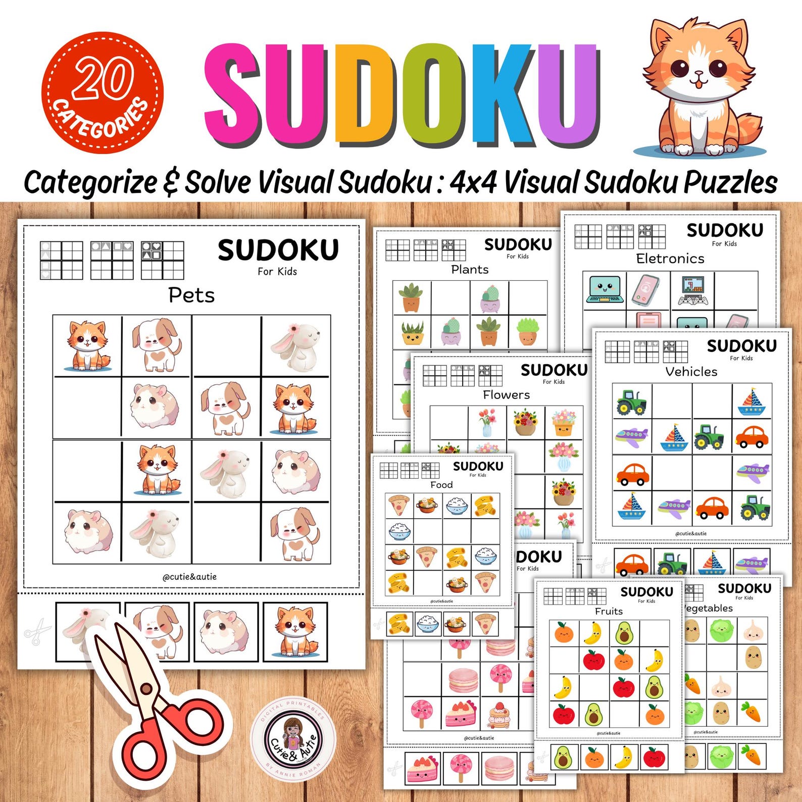 Visual Sudoku Puzzle for Kids: 4x4 Grid, 20 Categories (PDF Pattern) - Etsy