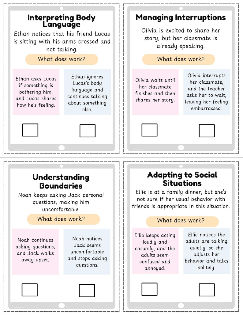 Social Skills Practice Cards: Fun and Engaging Problem-solving for Kids ...