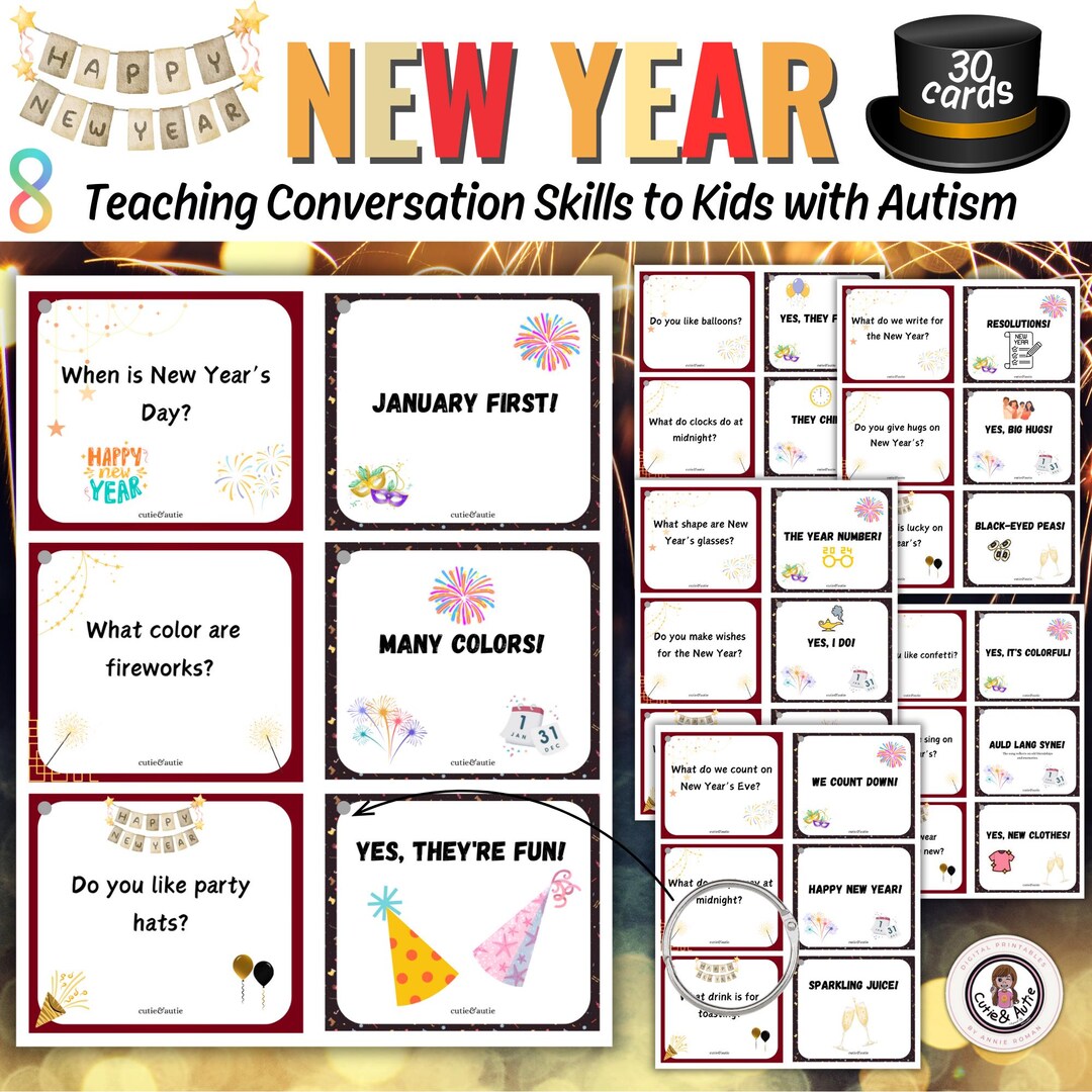 New Year's Conversation Starters CARDS for Kids WITH AUTISM. 30 Cards ...