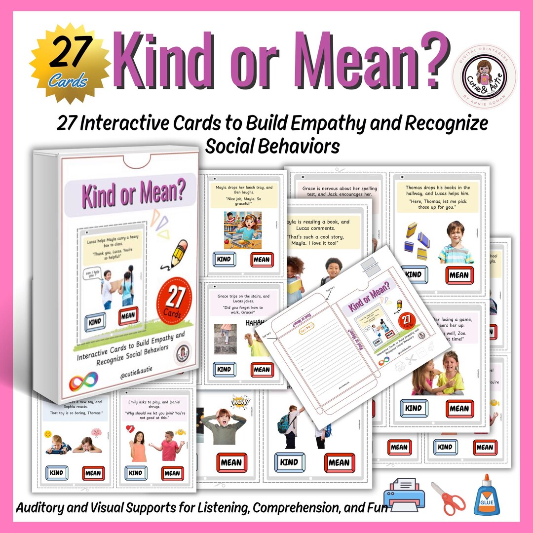 Kind or Mean? Social Skills Cards for Kids 27 Cards With Data Sheet - Etsy