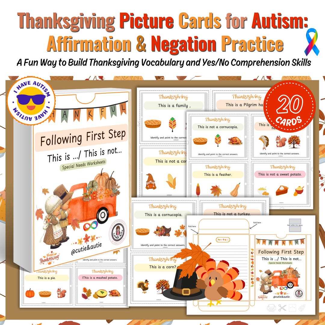 Thanksgiving Picture Cards for Autism: Affirmation & Negation Practice ...