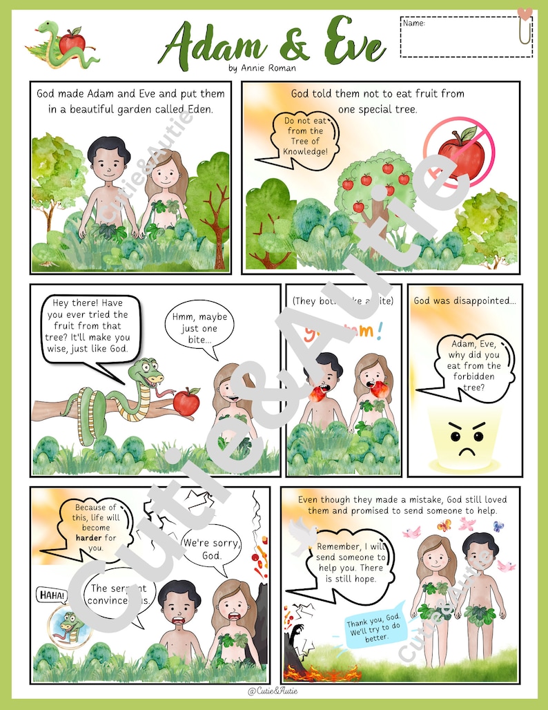 Bible Story Adam and Eve - Sunday School - Special Need Friendly - Etsy