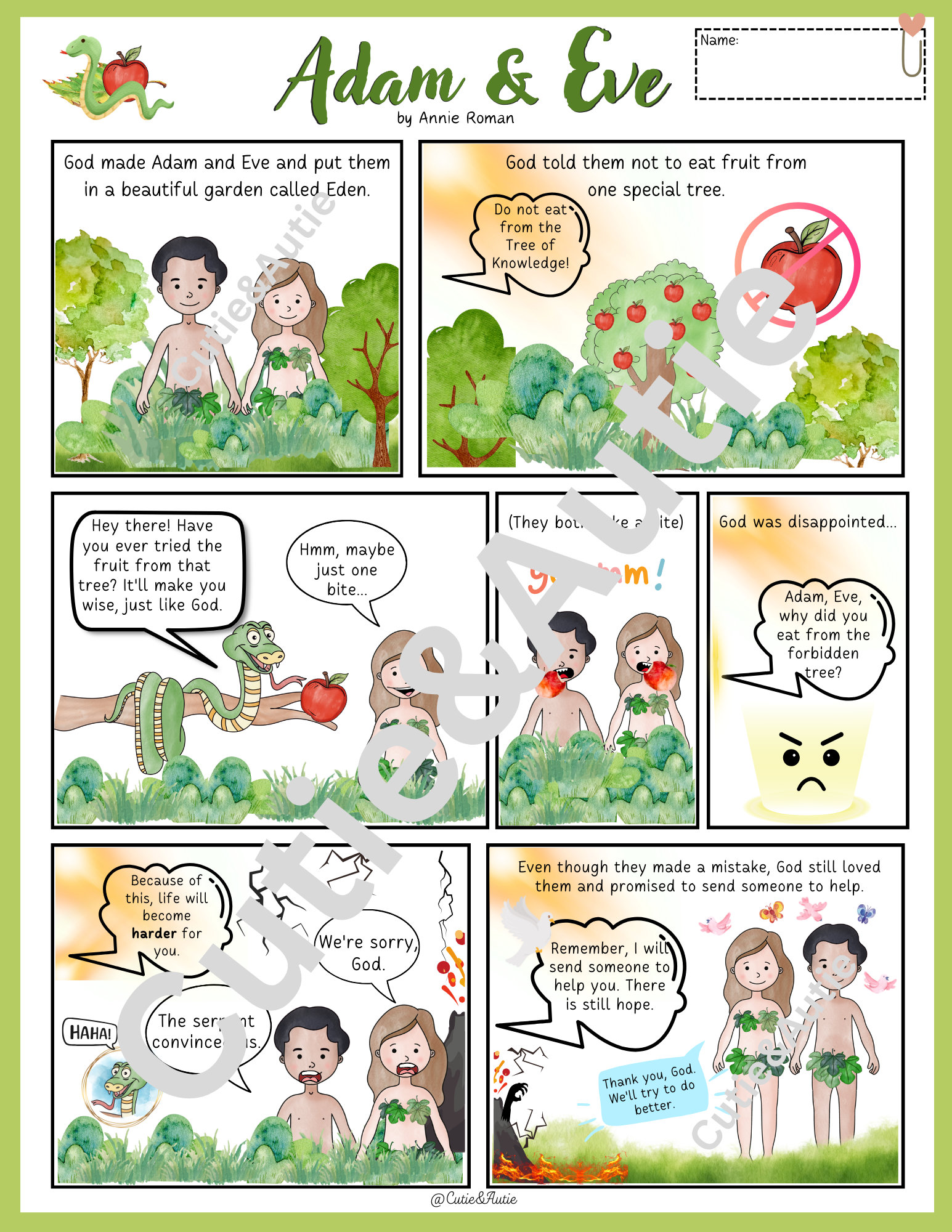 Bible Story Adam and Eve - Sunday School - Special Need Friendly - Etsy