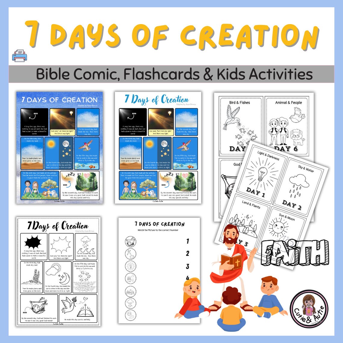 7 Days of Creation Story Bible: Flashcards + Comics + Worksheets - Etsy