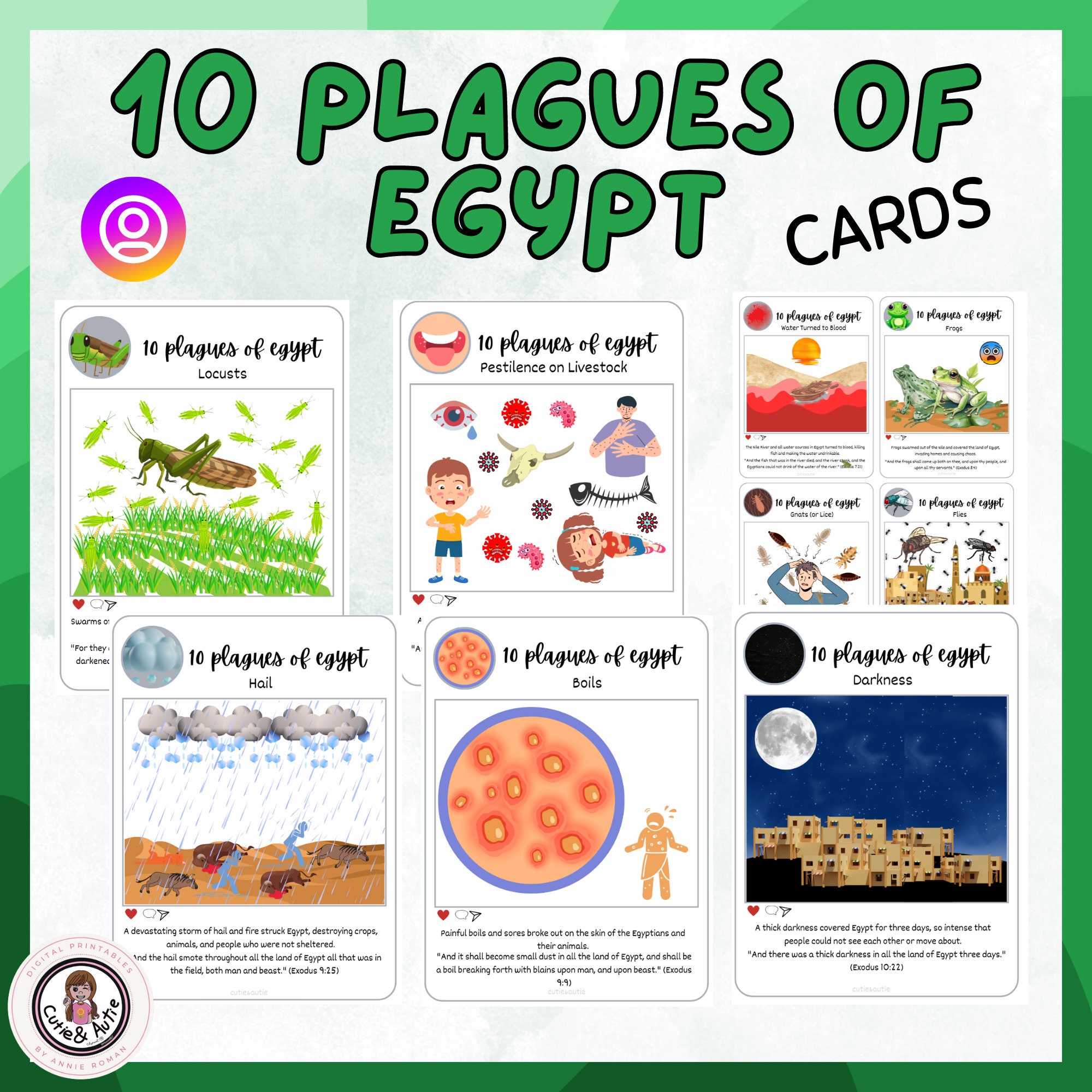 The Ten Plagues of Egypt for Kids - Bible -10 Cards - Etsy