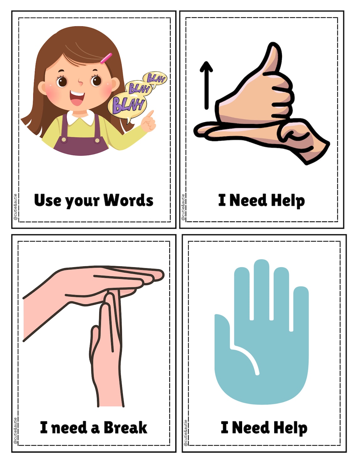 Behavior Support Resources Autism ABA Visuals Cue Cards/ Calm Down ...