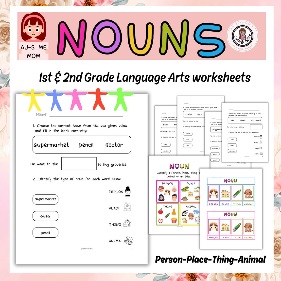 Nouns Worksheets: Person, Place, Thing, Animal - Grades 1-2 (digital ...