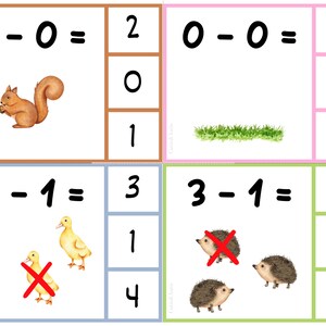 Memory Math Subtraction 170 Cards ( 1 to 20 ) Kindergarten and First ...