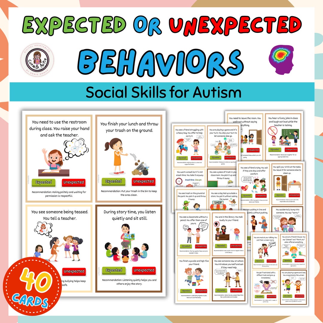 Expected Vs. Unexpected Behavior Cards for Kids With Autism I 40 Cards ...