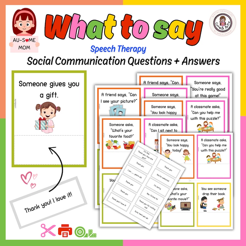 Speech Therapy - Social Communication Questions -what to Say Cards+ ...