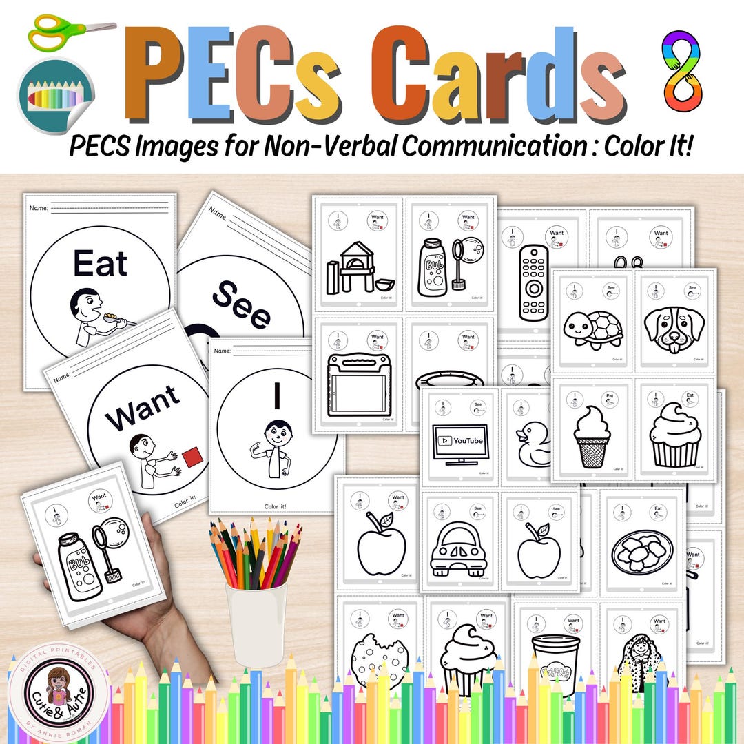 Express With PECS: Fun Coloring Cards for Communication Skills 32 Cards ...