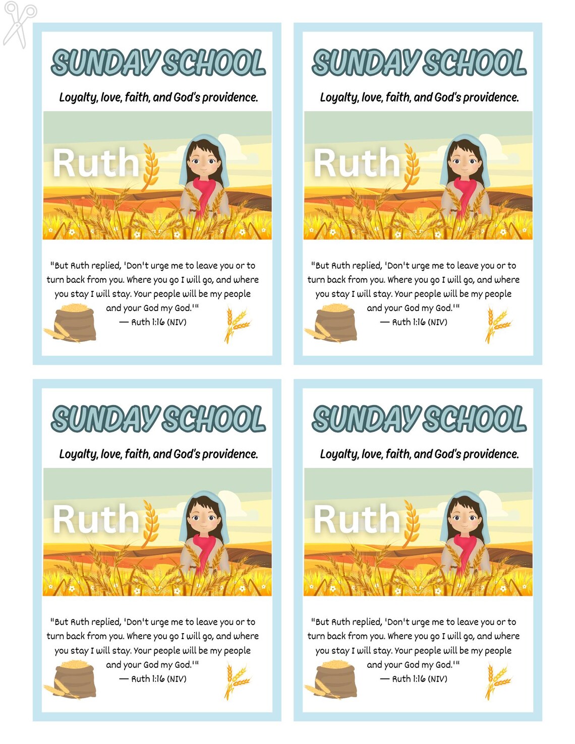 Ruth Comic - Bible - Sunday School - 4 Posters and 4 Different Cards to ...