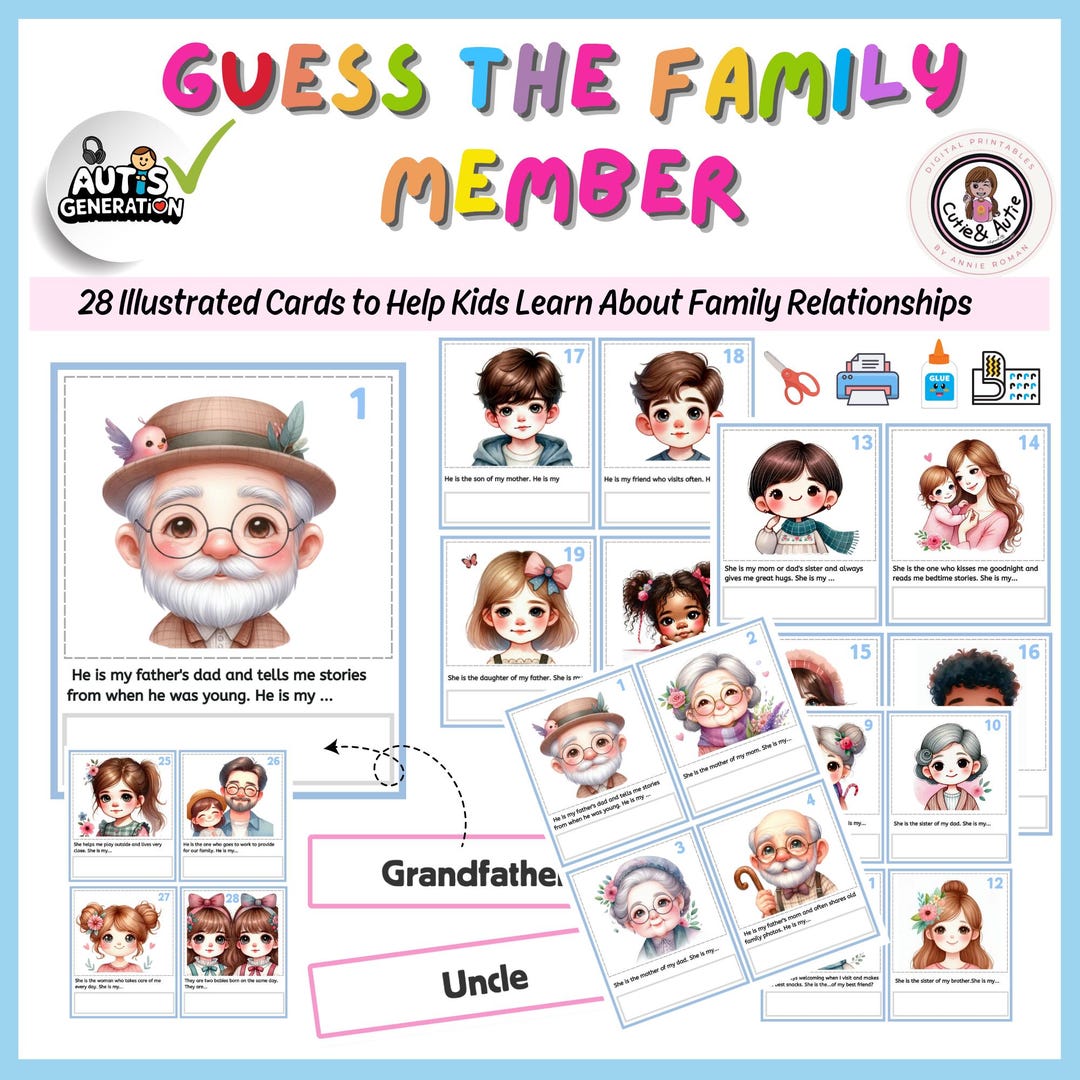Guess the Family Member: 28 Illustrated Cards /social Skills - Etsy