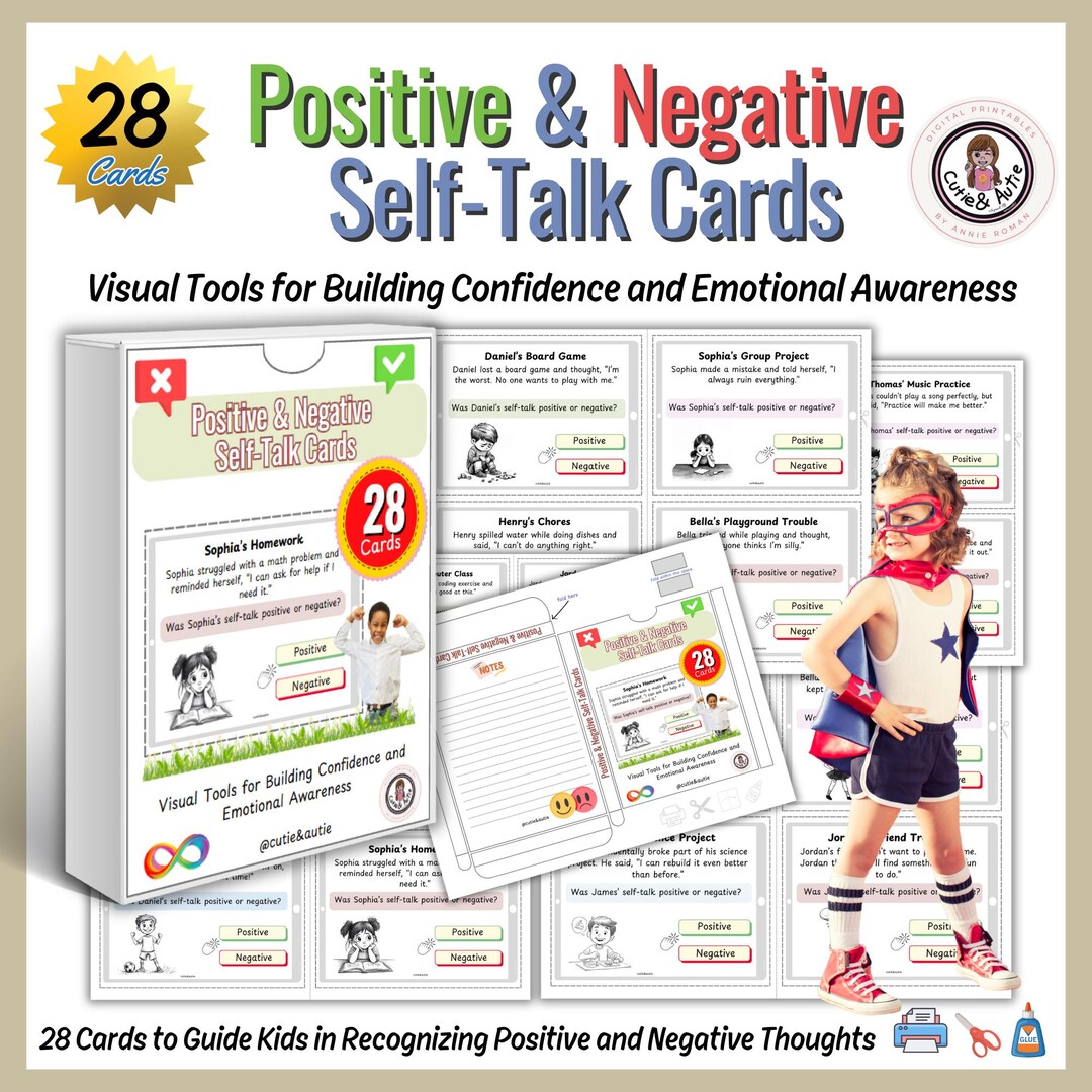 Positive & Negative Self-talk Cards - 28 CARDS With Visual Cues/ Autism ... Positive & Negative Self-talk Cards - 28 CARDS With Visual Cues/ Autism ...