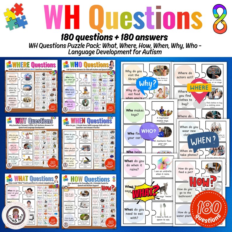 WH Questions Puzzle Bundle: Language Development (180 Questions) - Etsy