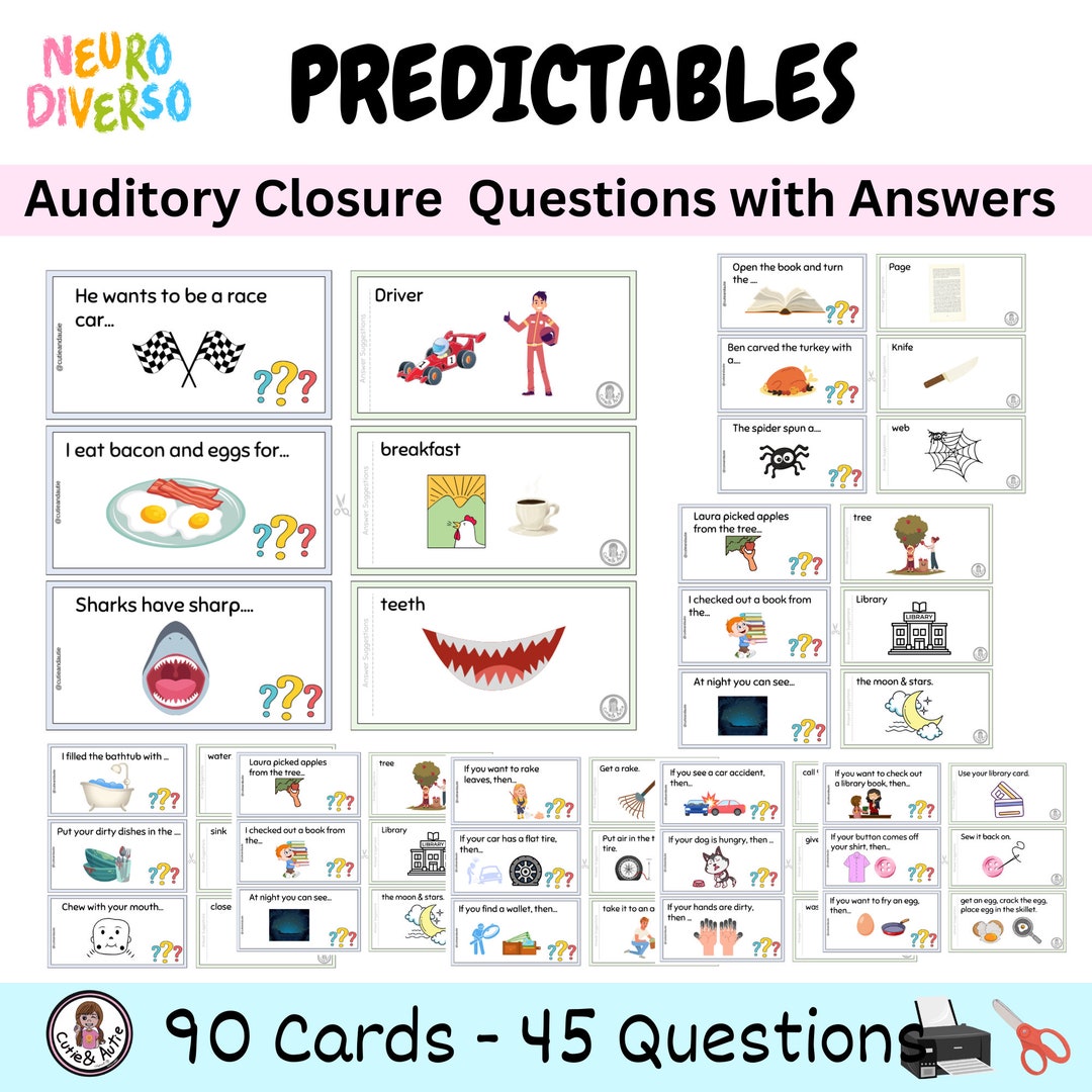 Predictable Pathways: Auditory Closure Flashcards for Autism 45 ...