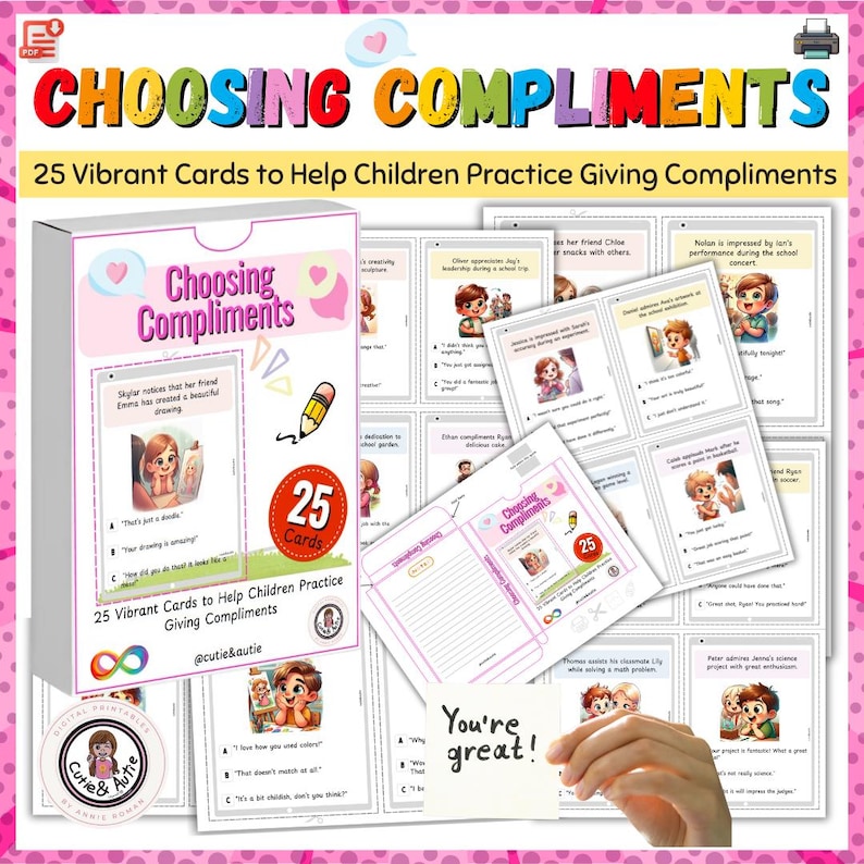 Choosing Compliments: A Fun Learning Tool for Kids With Autism 25 CARDS ...