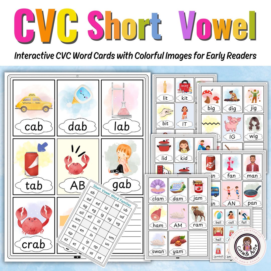 CVC Short Vowel Practice for Kindergarten and First Grade-for Little ...