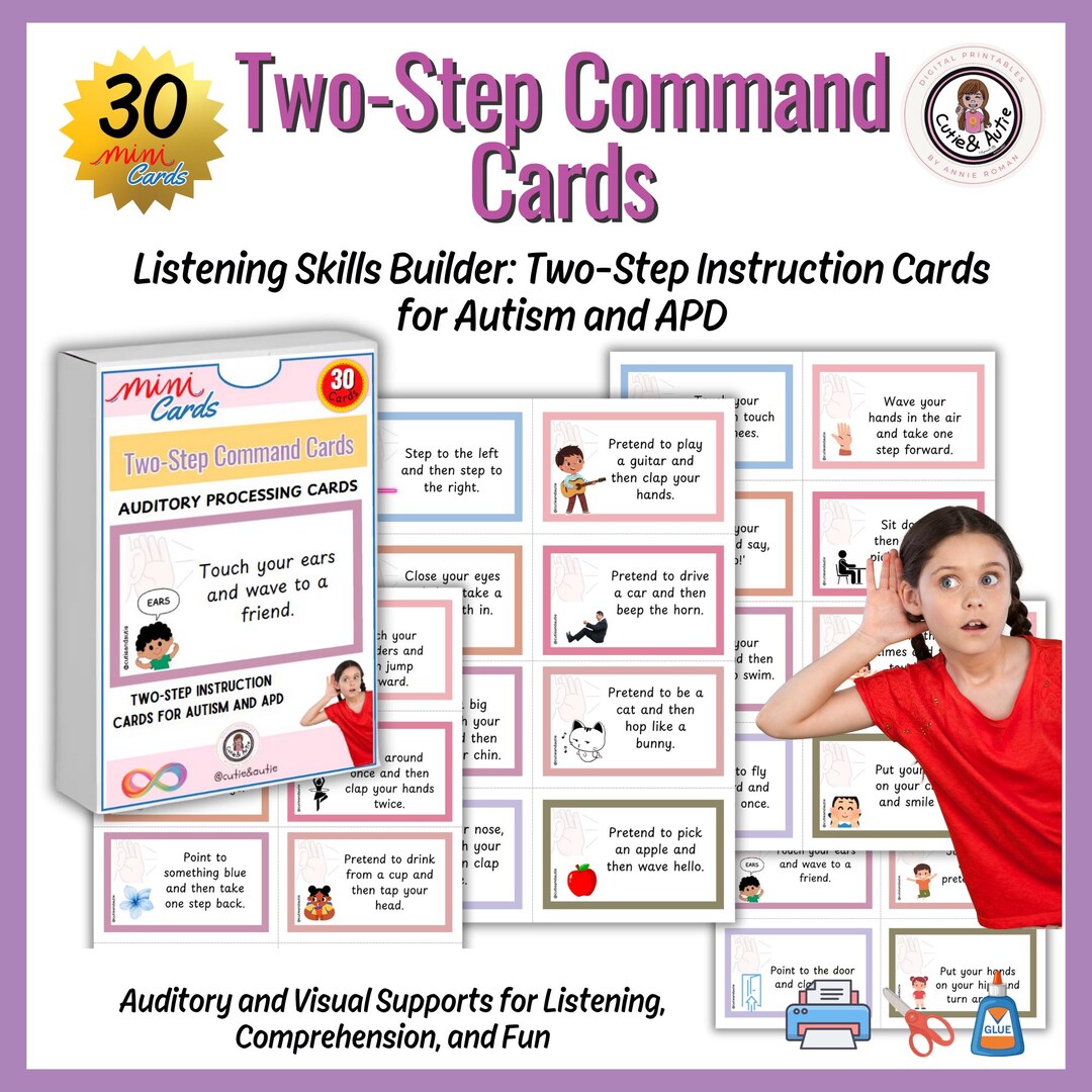 Two-step Command Cards: Auditory Processing Practice for Kids With ...