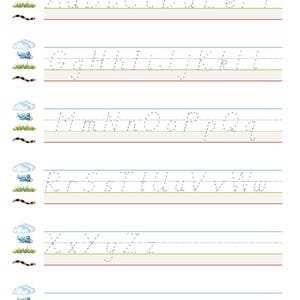 3 Page Printable Trace the Alphabet Sky, Airplane, Grass & Worm Lines ...