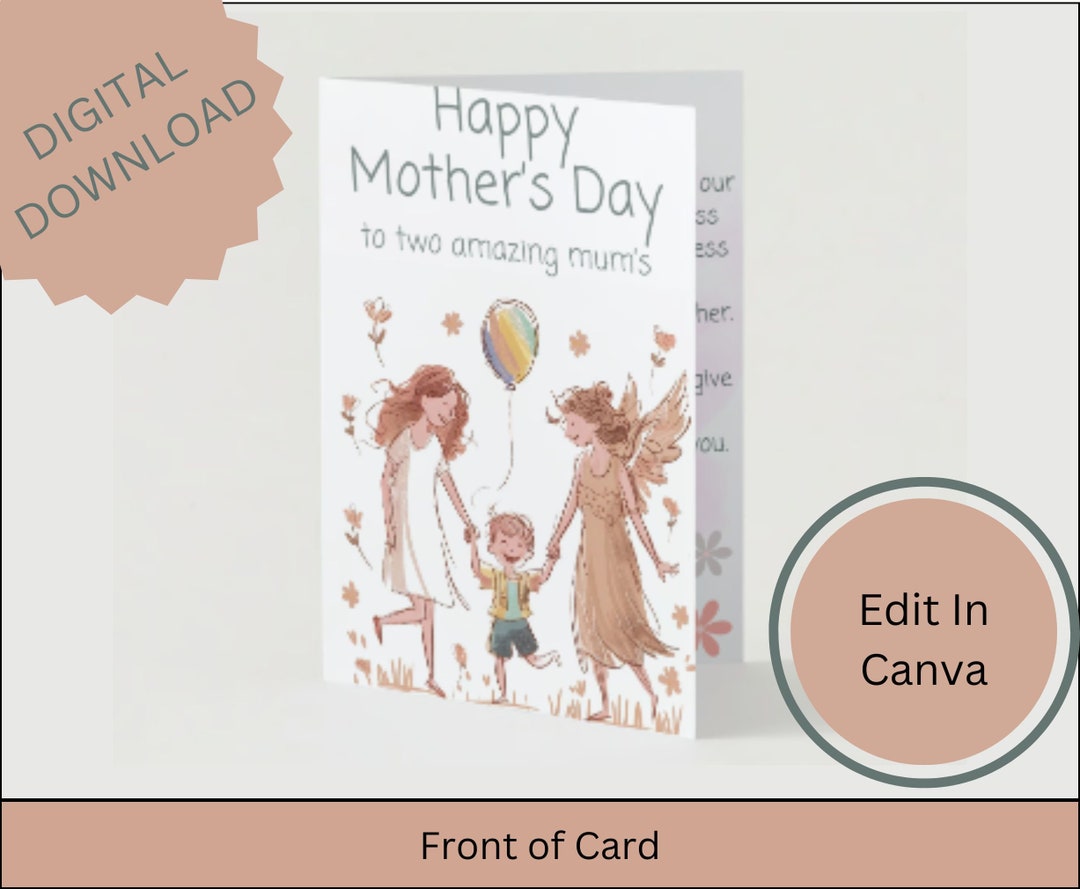 Editable Digital Download Mothers Day Card. This Card is a 10x7 ...