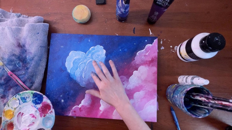 Heart Cloud Sky Painting Tutorial | Step-by-step Acrylic Art Guide for Beginners | Digital ...