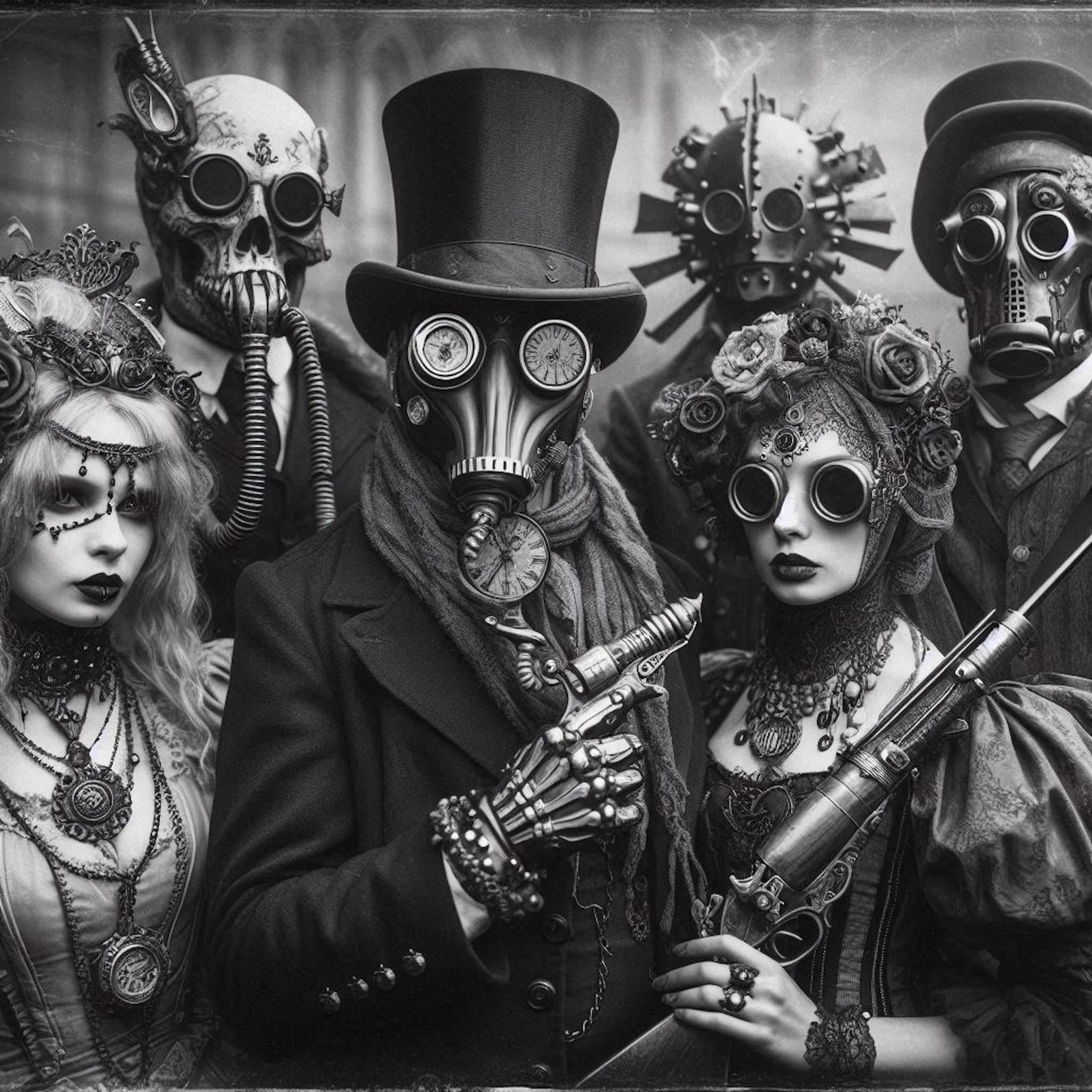Steampunk Series: Victorian Steampunks. A Black and White Digital Image ...