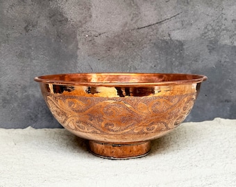 Copper Vessel Sink Bathroom, Black Wash Basin, Engraved Round Vessel ...