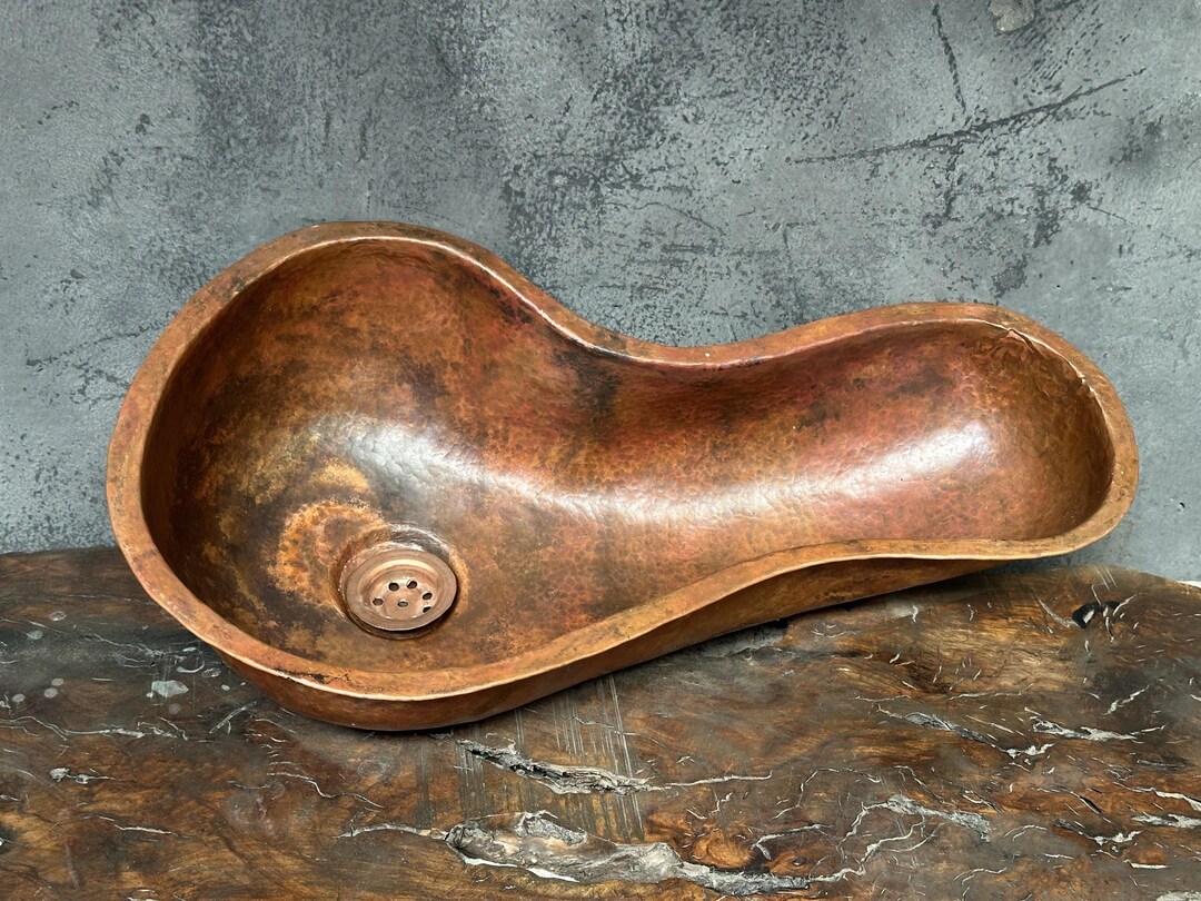 River Shape Undermount Bar Copper Sink, Hammered Copper Bathroom Basin ...
