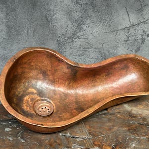 River Shape Undermount Bar Copper Sink, Hammered Copper Bathroom Basin ...