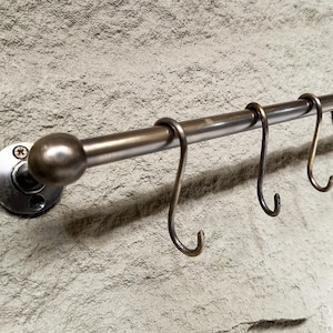 Oil Rubbed Bronze Wall Mounted Pot Rack With Hooks , Brass Kitchen ...