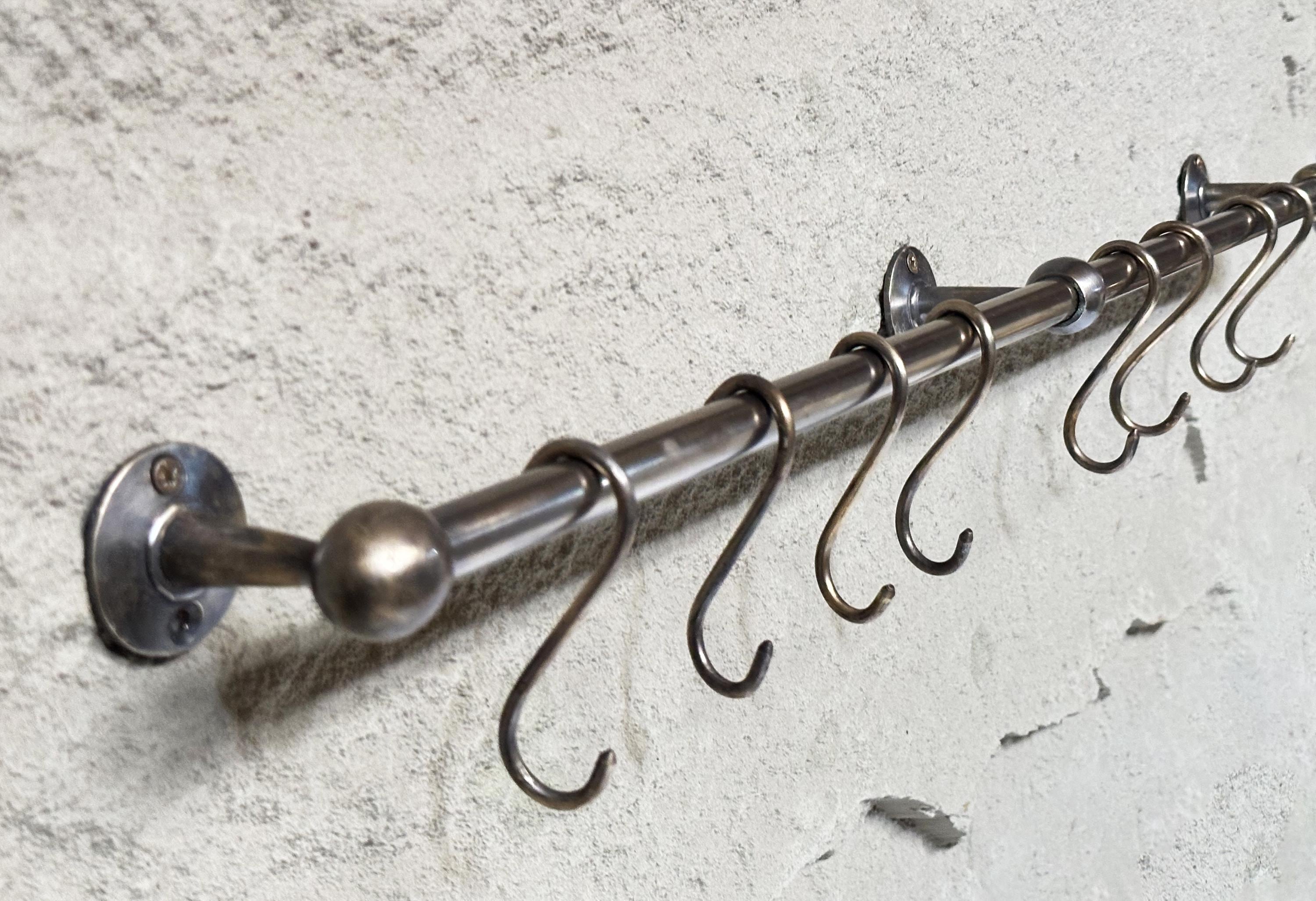 Oil Rubbed Bronze Wall Mounted Pot Rack With Hooks , Brass Kitchen ...