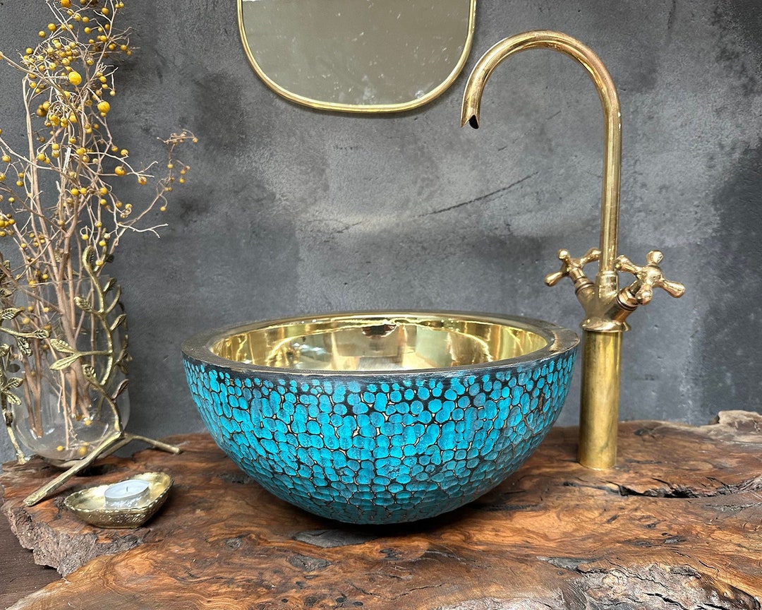 Blue Patina Brass Sink ,brass Vessel Sink for Bathroom - Etsy