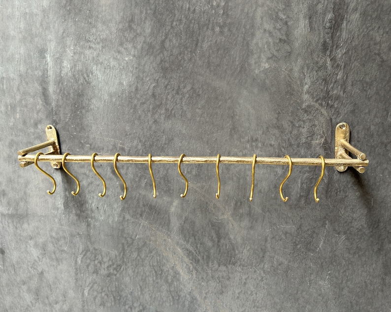 Unlacquered Brass Wall Mounted Pot Rack, Hanging Kitchen Rail, Hanging ...