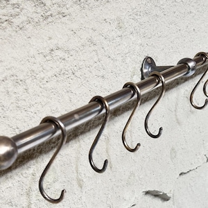 Oil Rubbed Bronze Wall Mounted Pot Rack With Hooks , Brass Kitchen ...