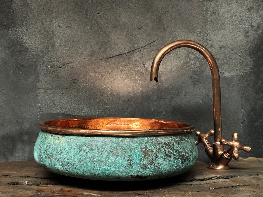 Oxidized Copper Sink Bathoom , Green Patina Copper Washbasin - Etsy