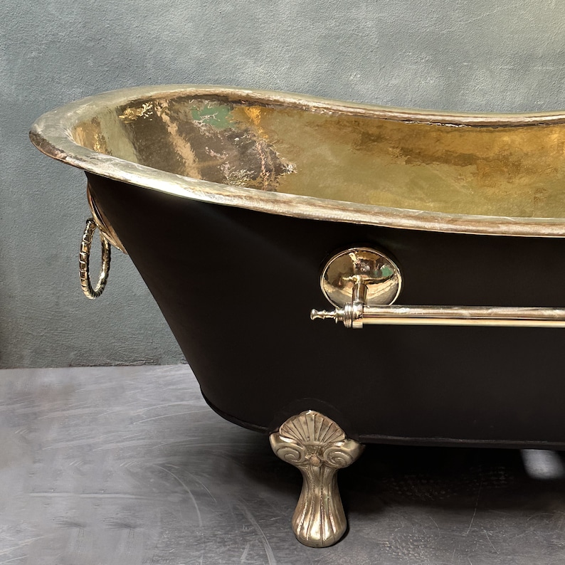 Brass Bathtub With Black Exterior, Brass Bathtub Clawfoot, Outdoor ...