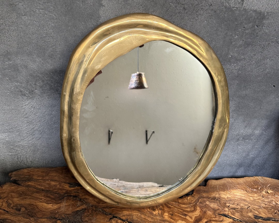Vintage Brass Wall Mirror, Unlacquered Brass Wall Mirror, Circular Wall ...