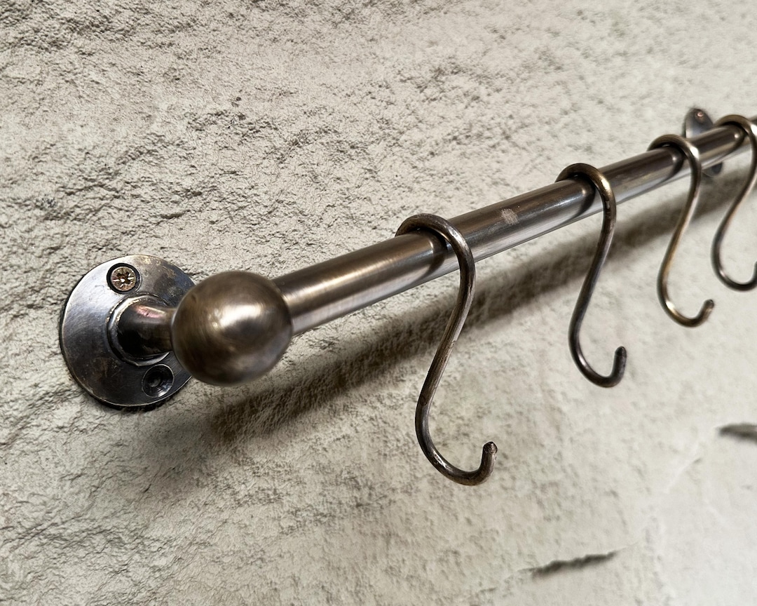 Oil Rubbed Bronze Wall Mounted Pot Rack With Hooks , Brass Kitchen ...