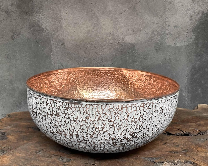 White Hammered Copper Wash Basin , Handcrafted Unique Vessel Sink - Etsy