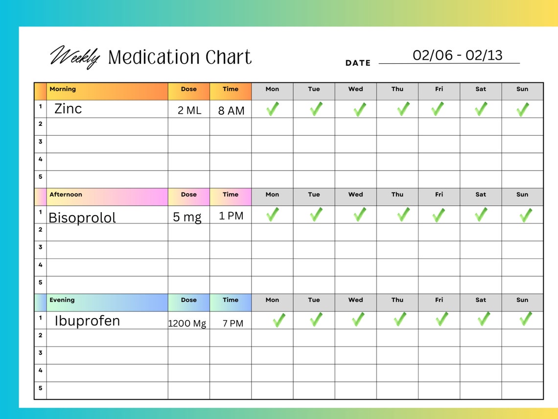 Easy Printable Medication Schedule Tracker for Vitamins/medication With ...