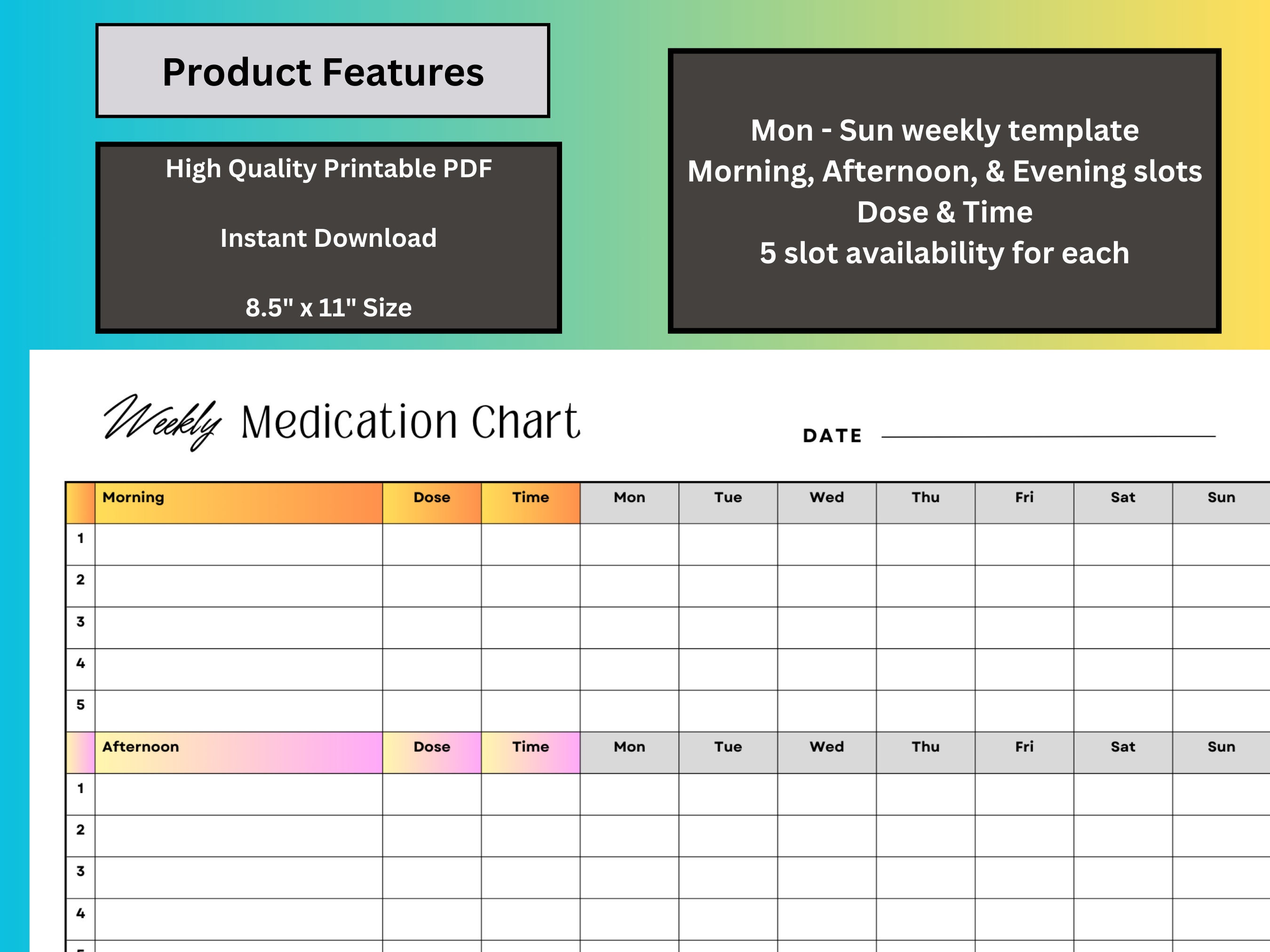 Easy Printable Medication Schedule Tracker for Vitamins/medication With ...