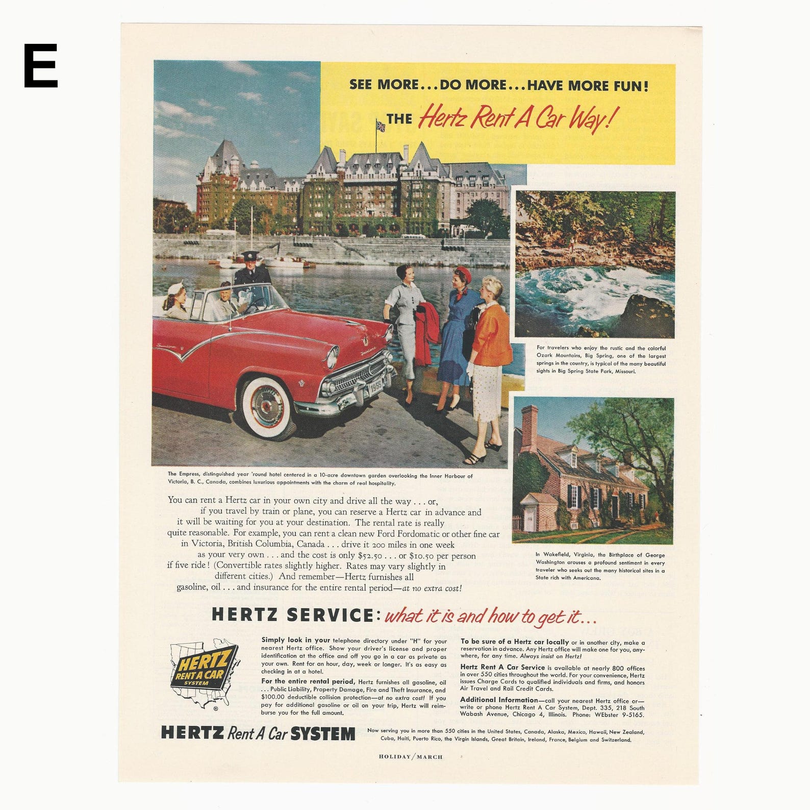Large Vintage Hertz Rent-a-car Advertisements 1950s Retro Poster Wall ...